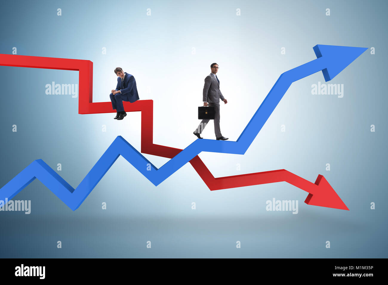 Businessman with charts of growth and decline hi-res stock photography ...