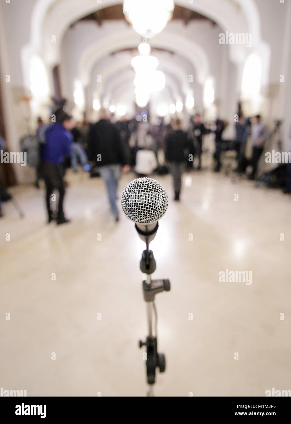 Closeup of microphone at a press conference Stock Photo - Alamy