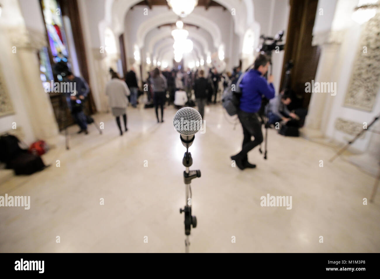 Closeup of microphone at a press conference Stock Photo - Alamy