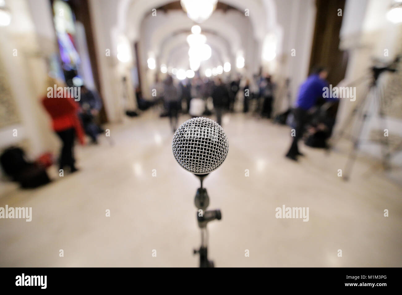 Closeup of microphone at a press conference Stock Photo - Alamy