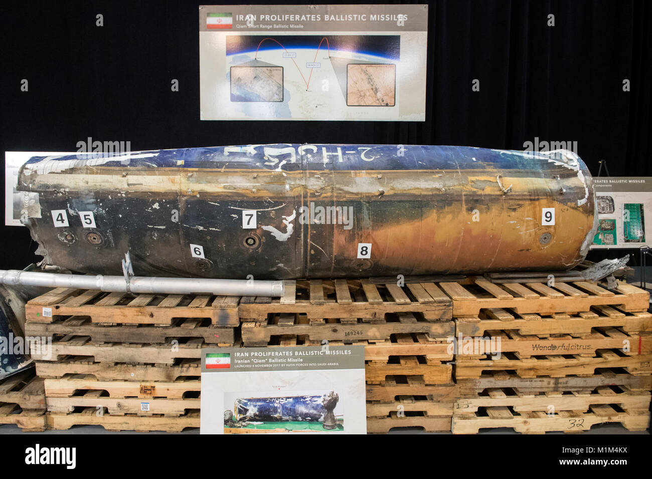 Numbers and signs note features that identify Iranian “Qiam” ballistic ...