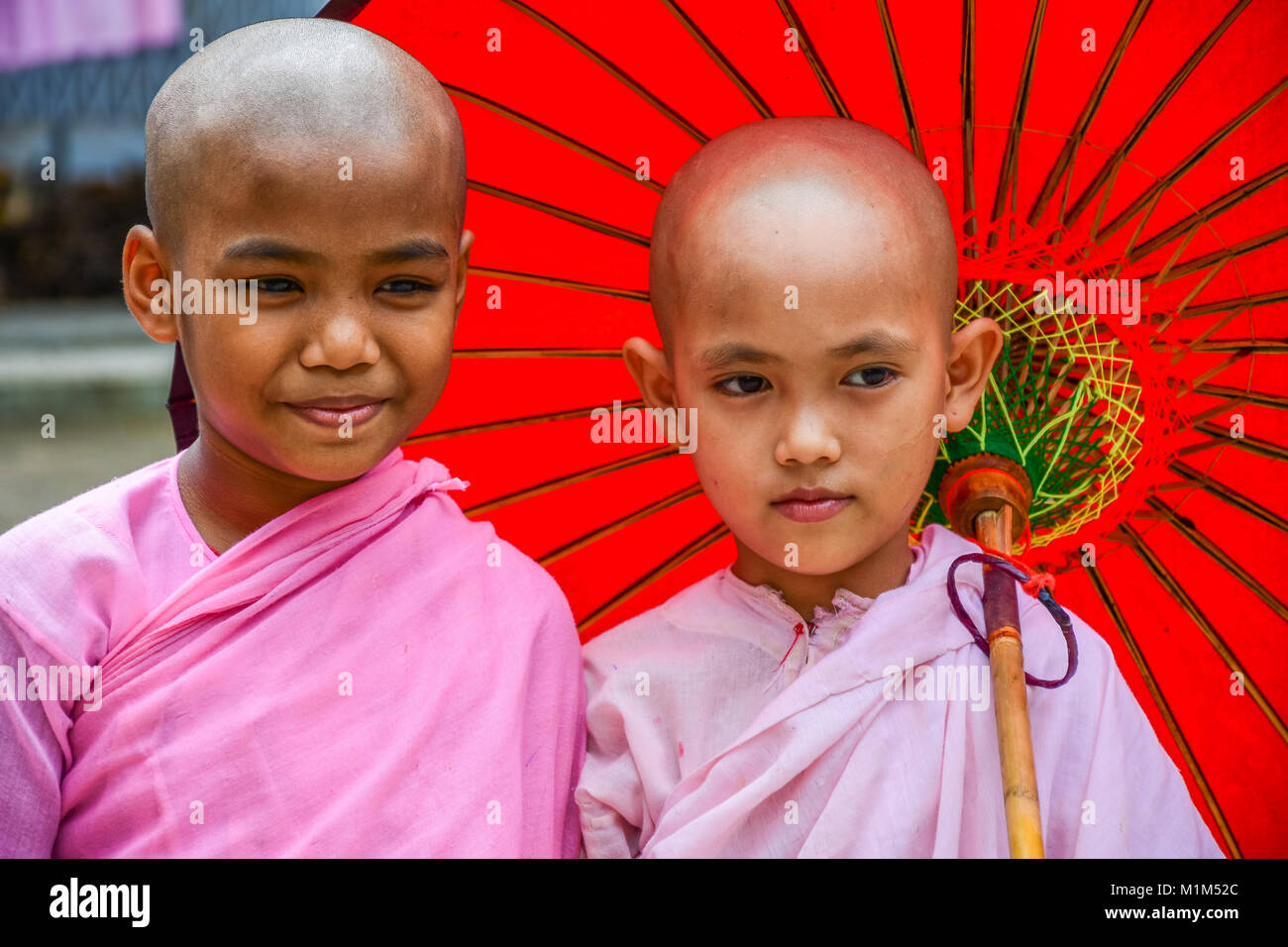 Buddhist monk in red robes in myanmar hi-res stock photography and ...