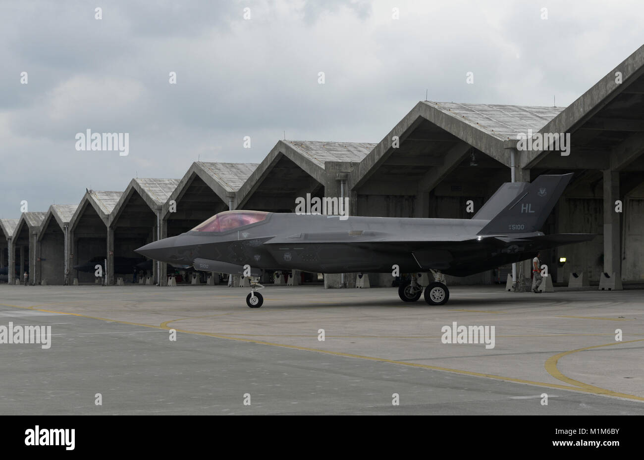 A U.S. Air Force F-35A Lightning II taxis along the flightline Jan. 24 ...