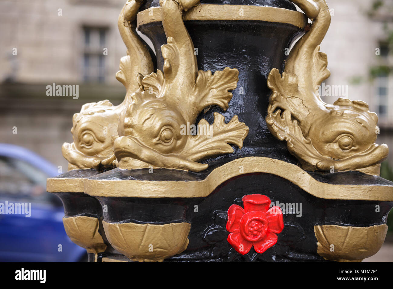 Colored Dolphin lamp post detail River Thames embankment London UK ...