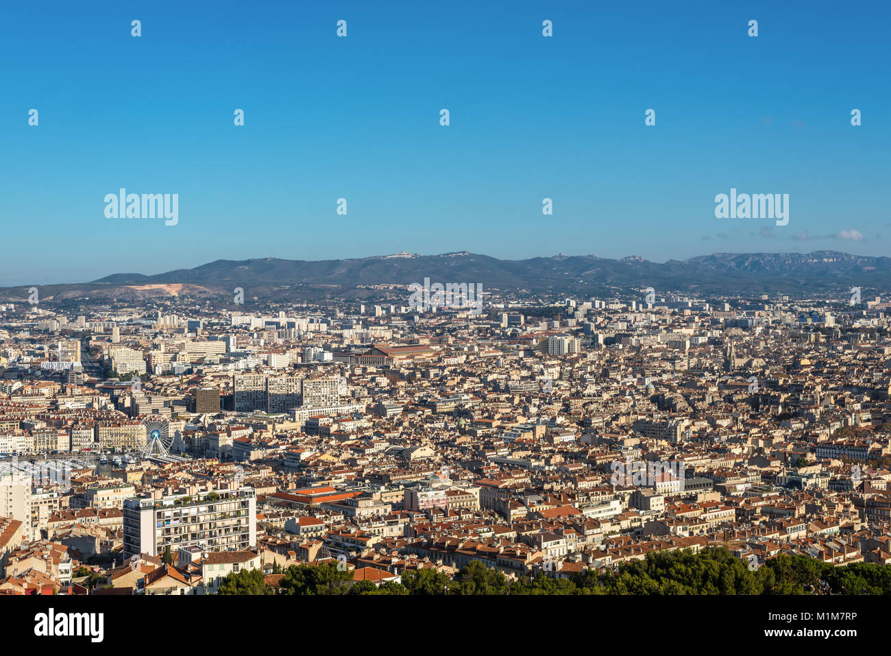 Aerial panoramic view of Marseille from basilica of Notre Dame de la ...