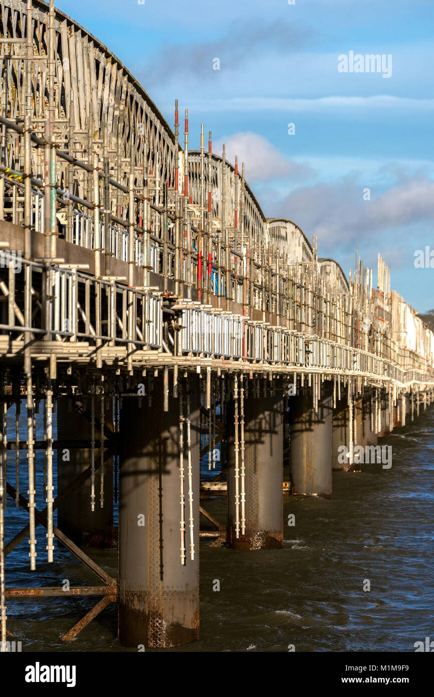 Engineering works. Maintenance, repair of east coast railway bridge over Montrose basin Scotland ...