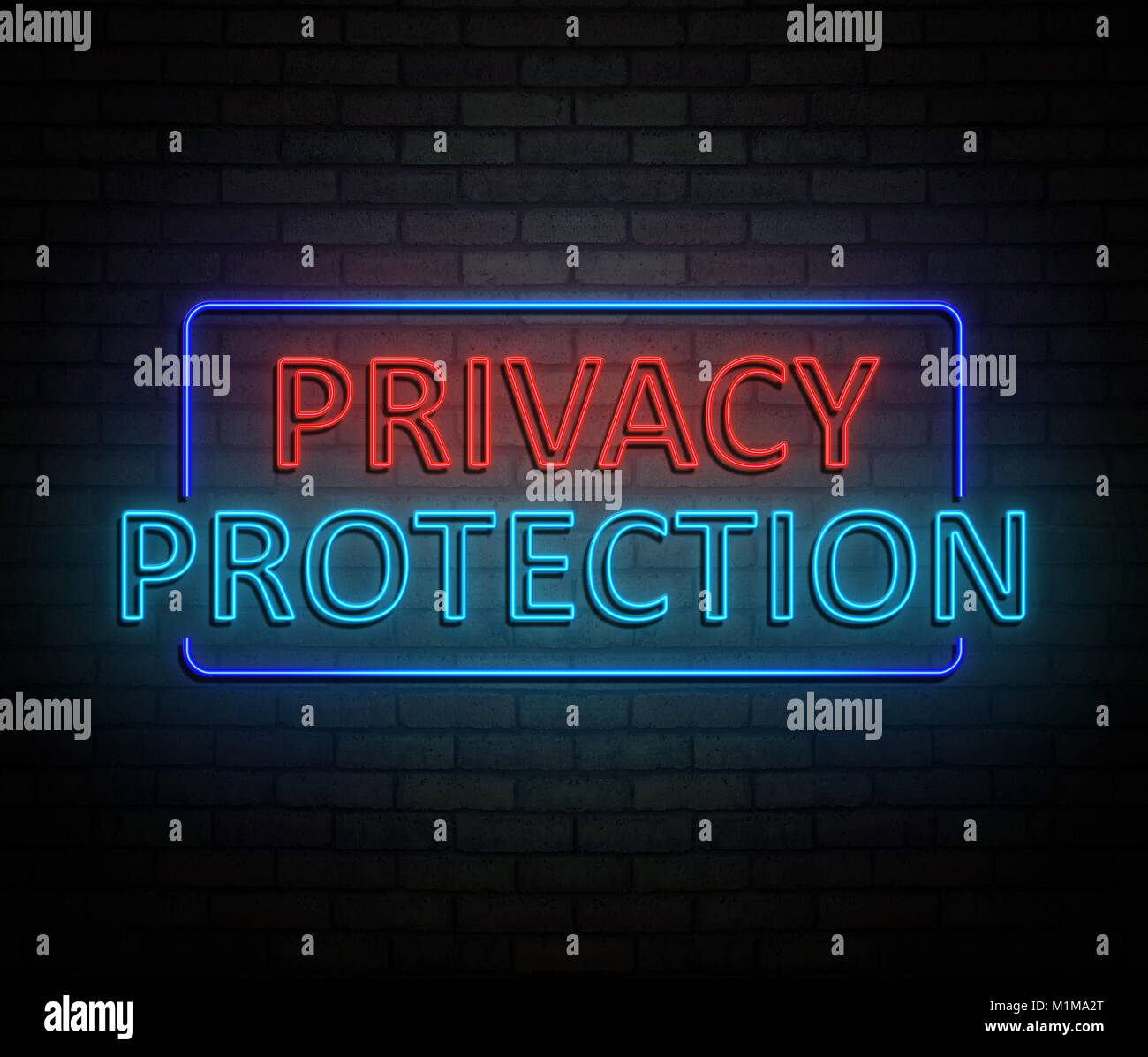 3d Illustration depicting an illuminated neon sign with a privacy ...