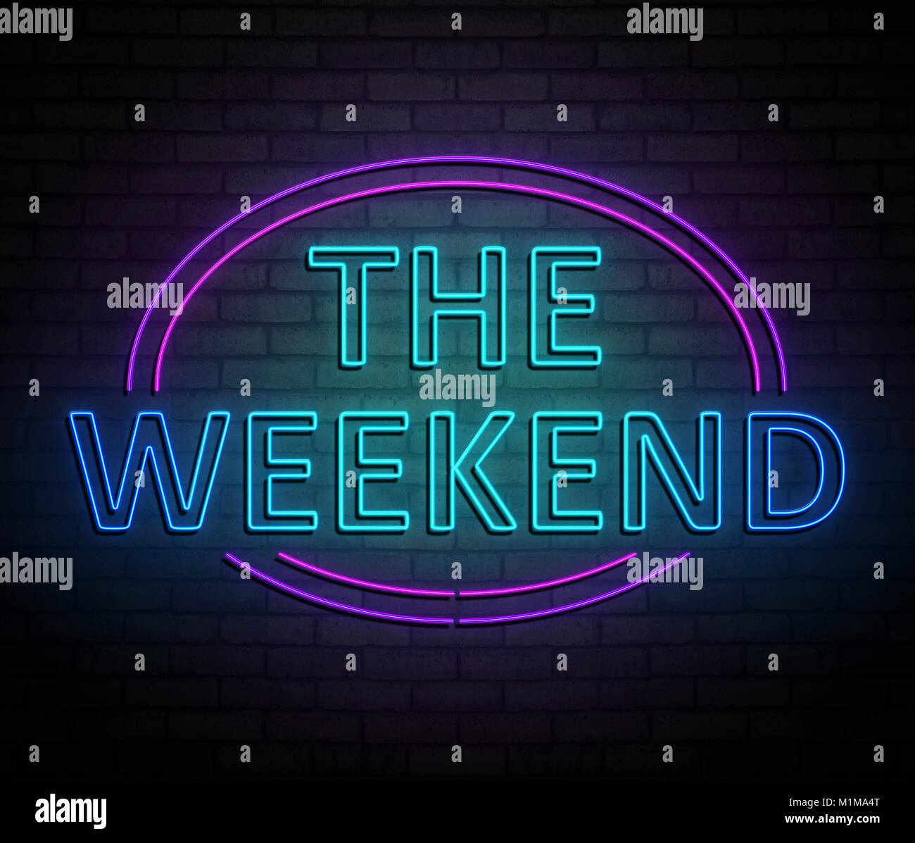 3d Illustration depicting an illuminated neon sign with a weekend ...