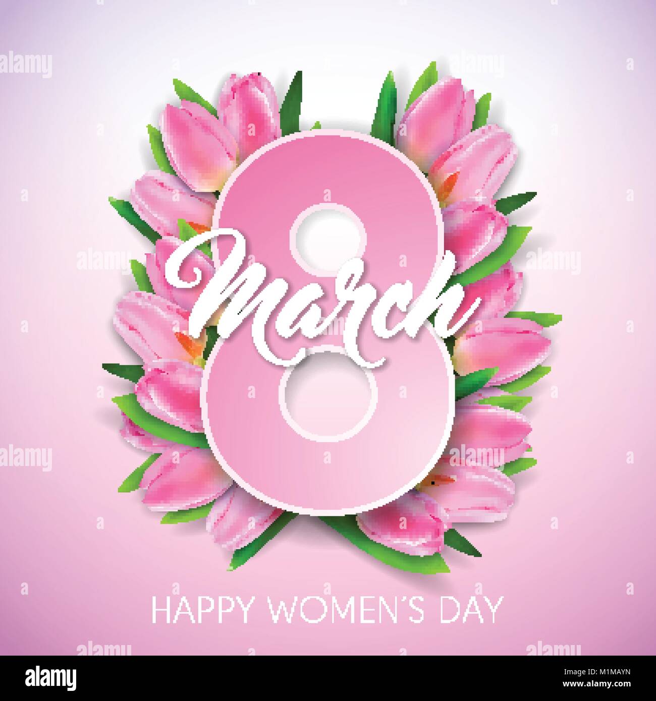 Happy Women's Day Illustration with Tulip Bouquet and 8 March ...