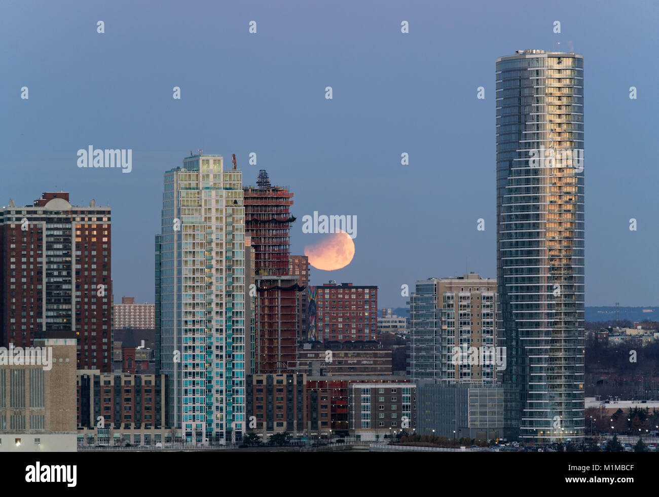 A lunar eclipse as seen from Tribeca in Manhattan, looking toward ...