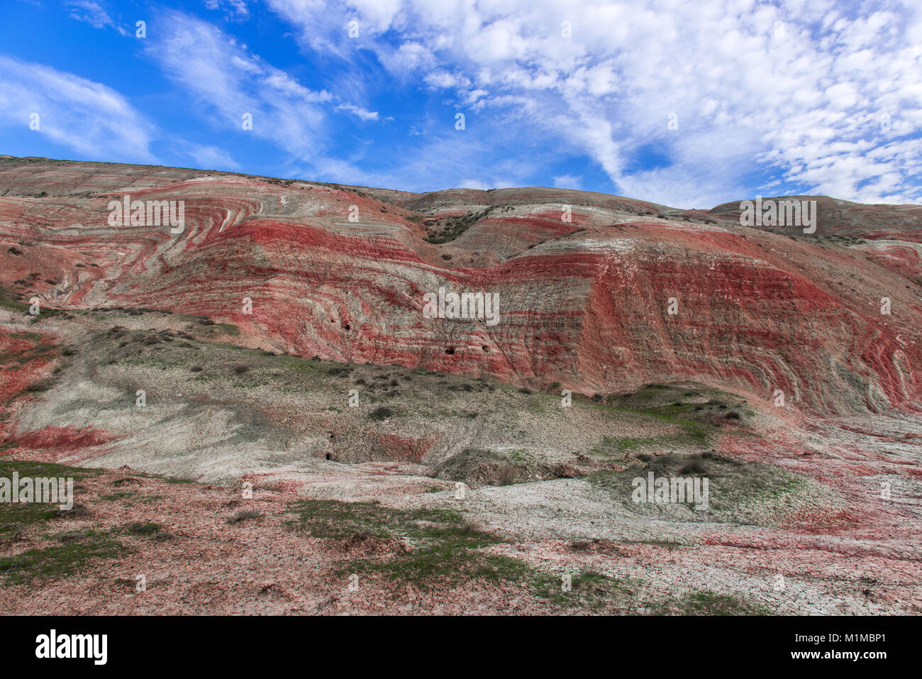 Amazing striped red mountains Stock Photo - Alamy
