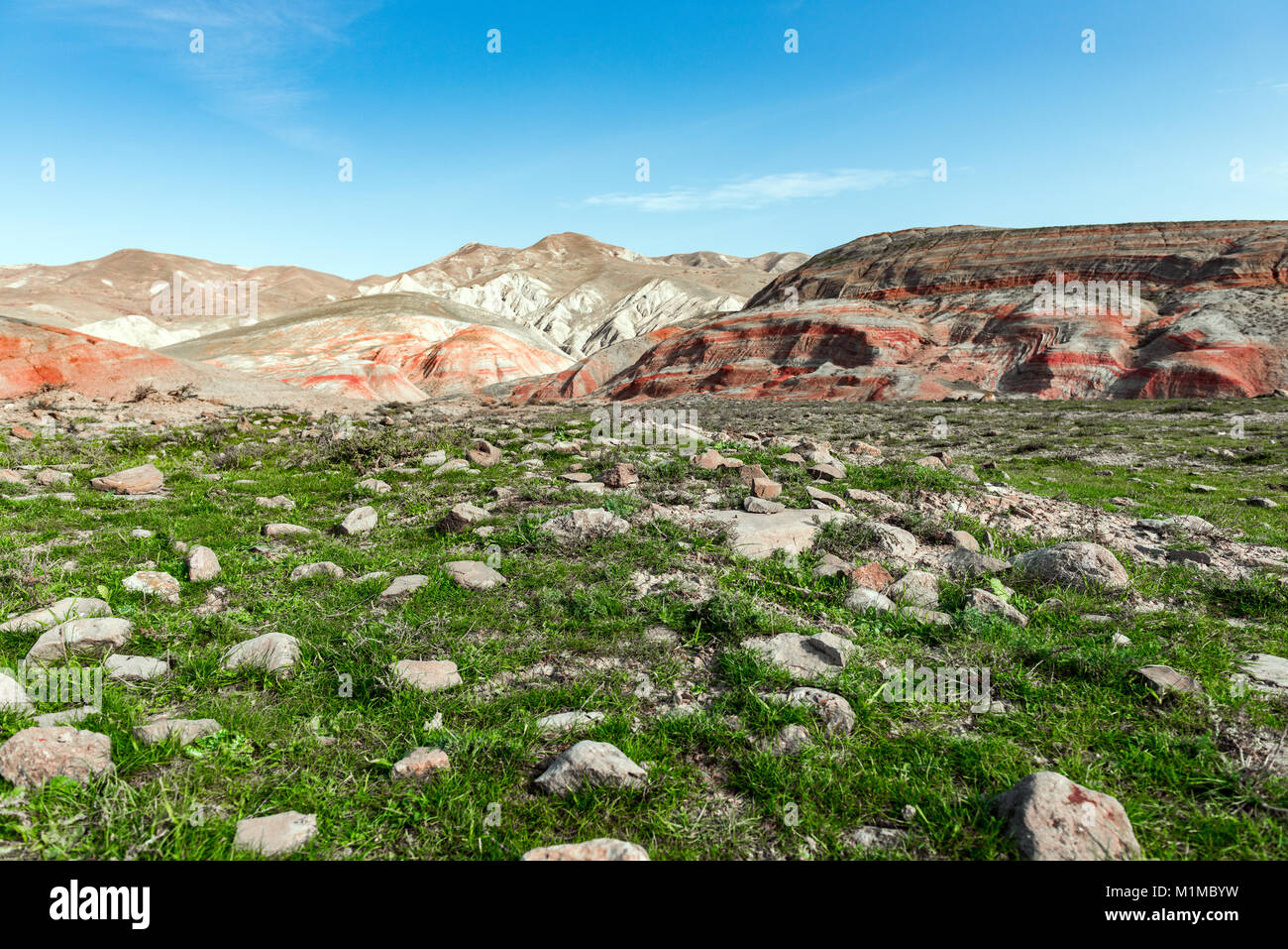 Amazing striped red mountains Stock Photo - Alamy
