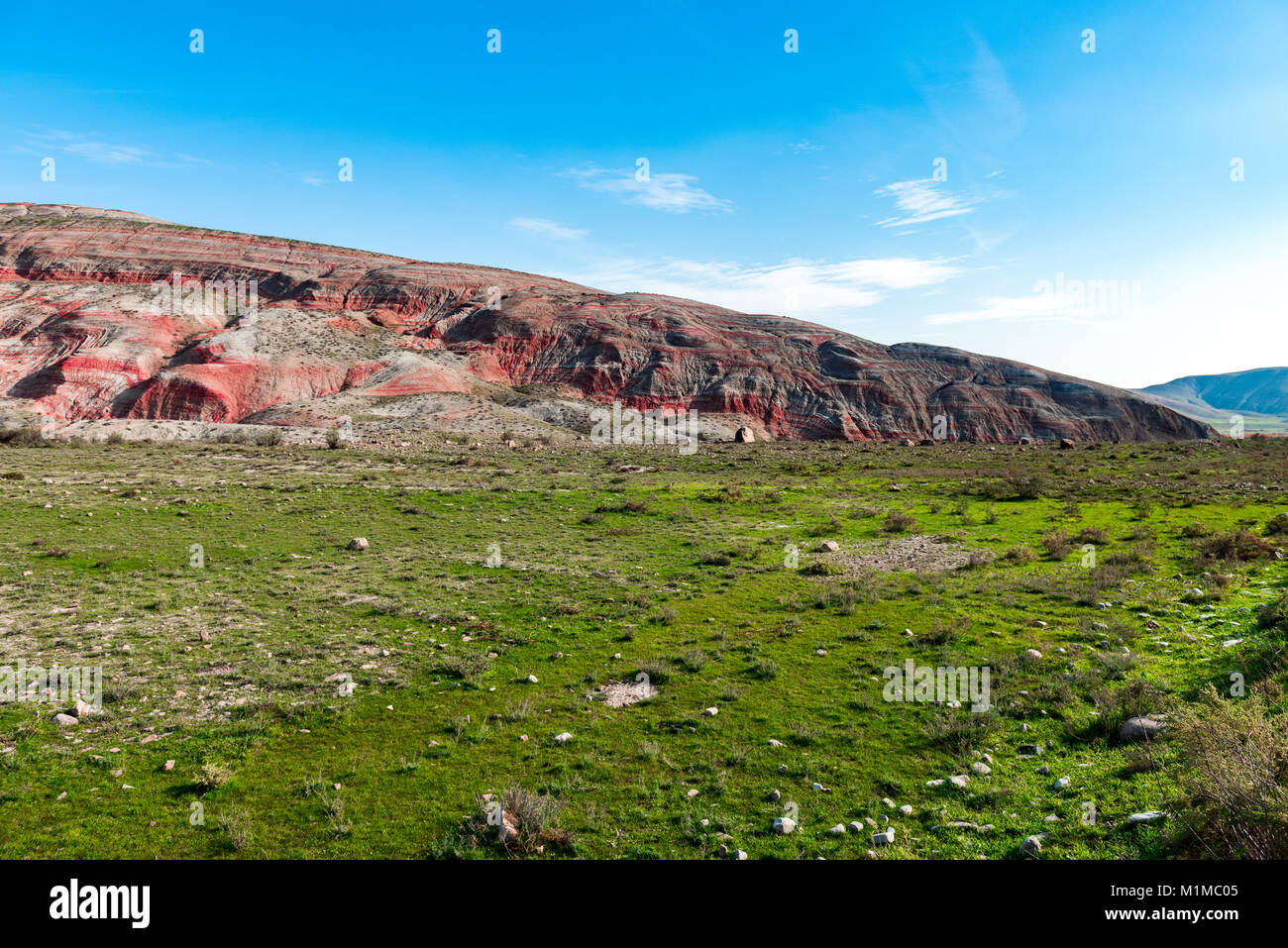 Amazing striped red mountains Stock Photo - Alamy