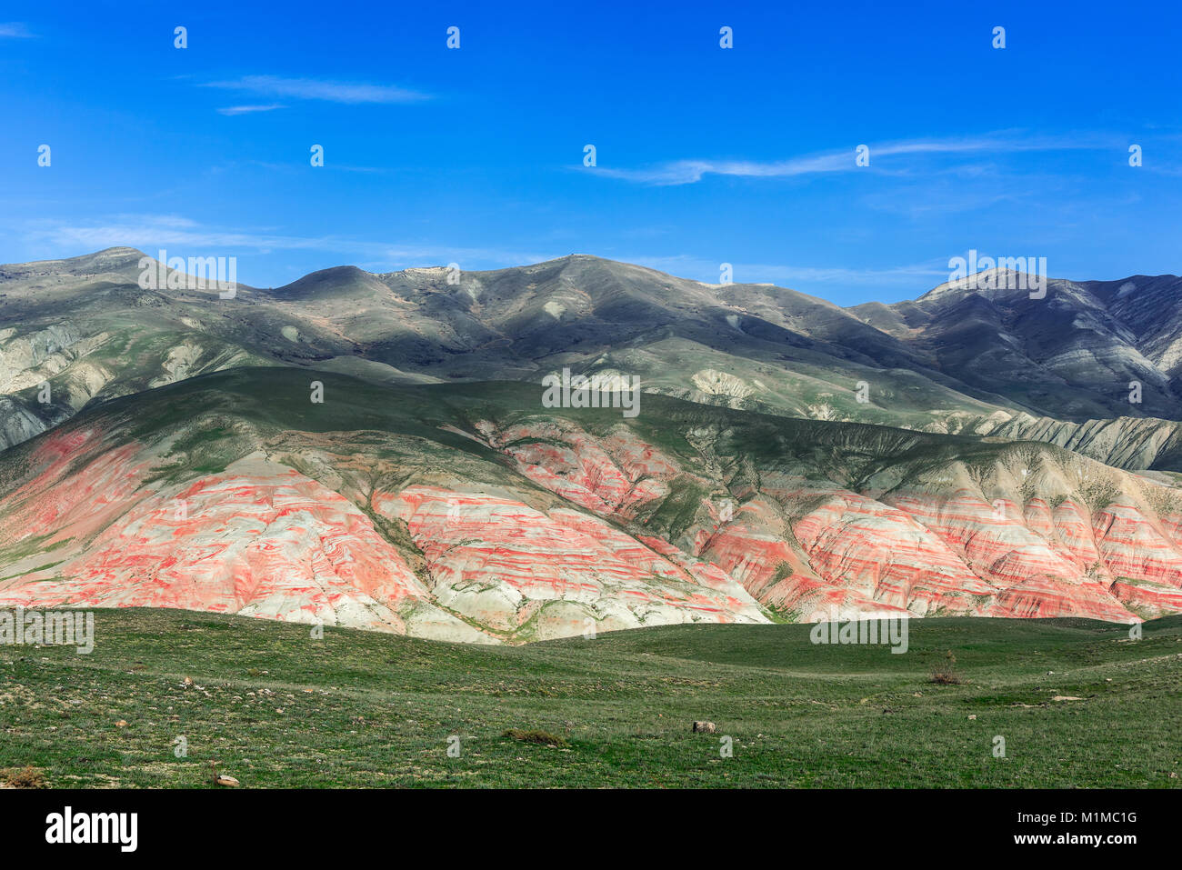 Amazing striped red mountains Stock Photo - Alamy