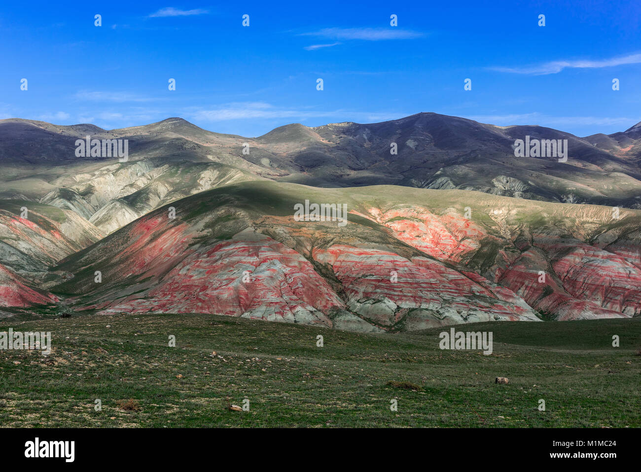 Amazing striped red mountains Stock Photo - Alamy