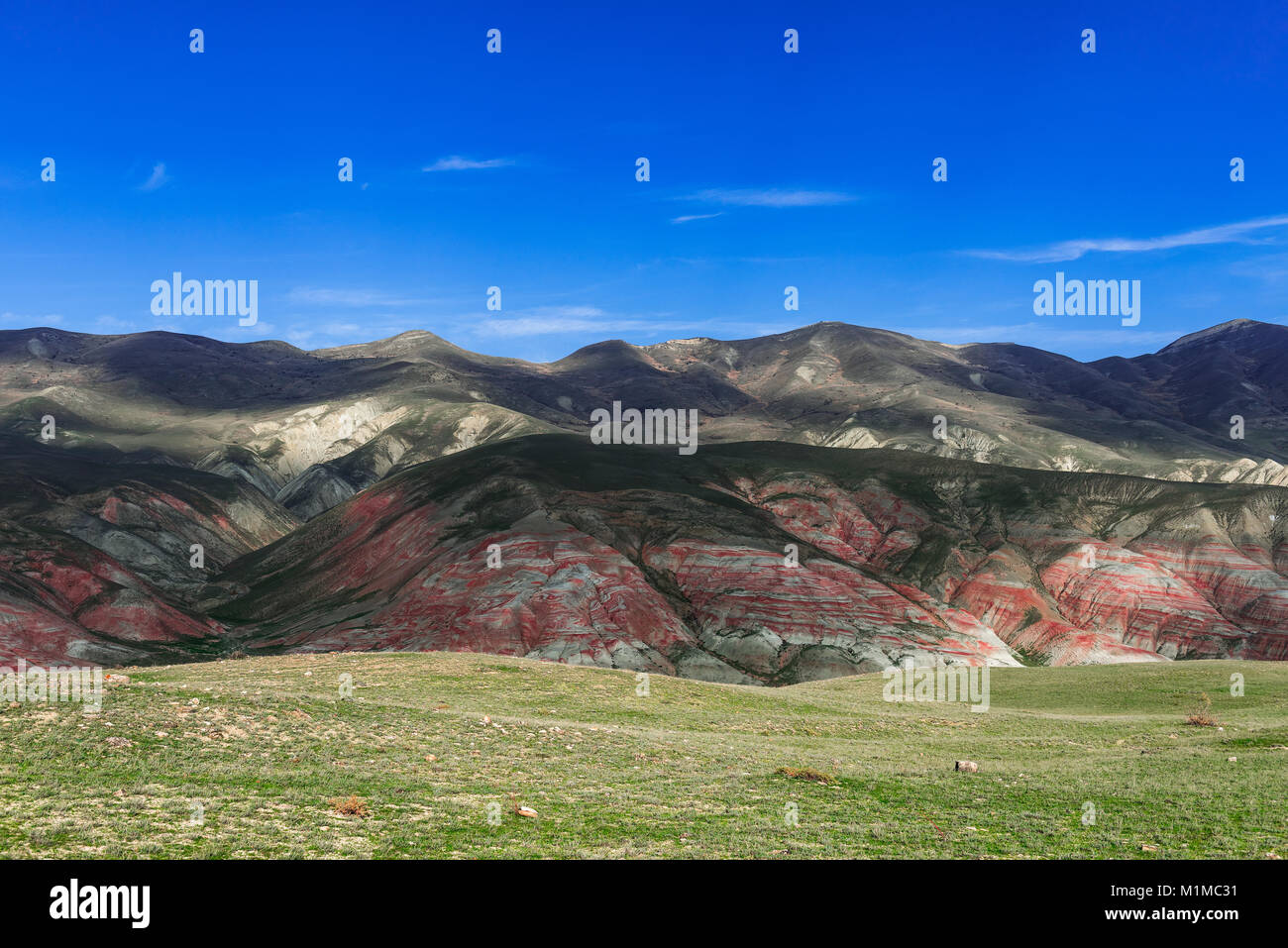 Amazing striped red mountains Stock Photo - Alamy
