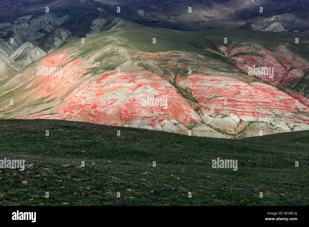 Amazing striped red mountains Stock Photo - Alamy