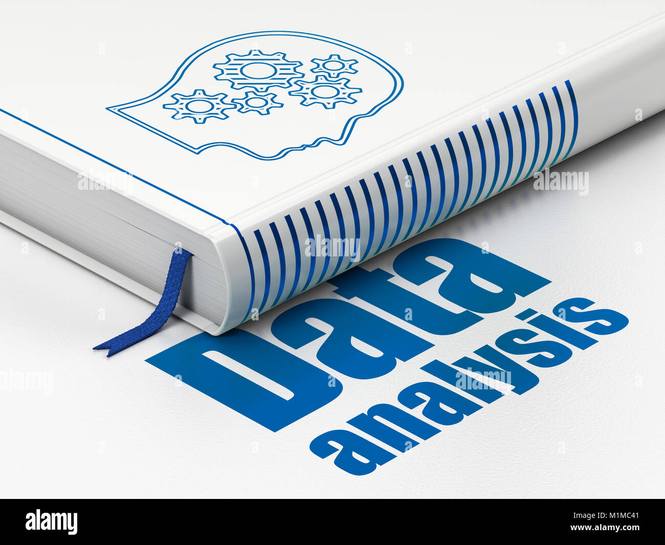 Information concept: book Head With Gears, Data Analysis on white ...
