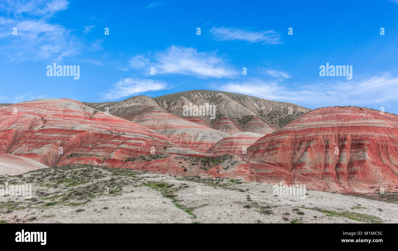 Amazing striped red mountains Stock Photo - Alamy