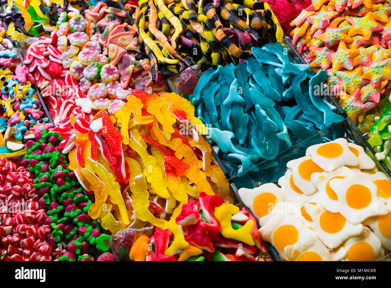 Assortment of jellied colored sweets as a product background Stock ...