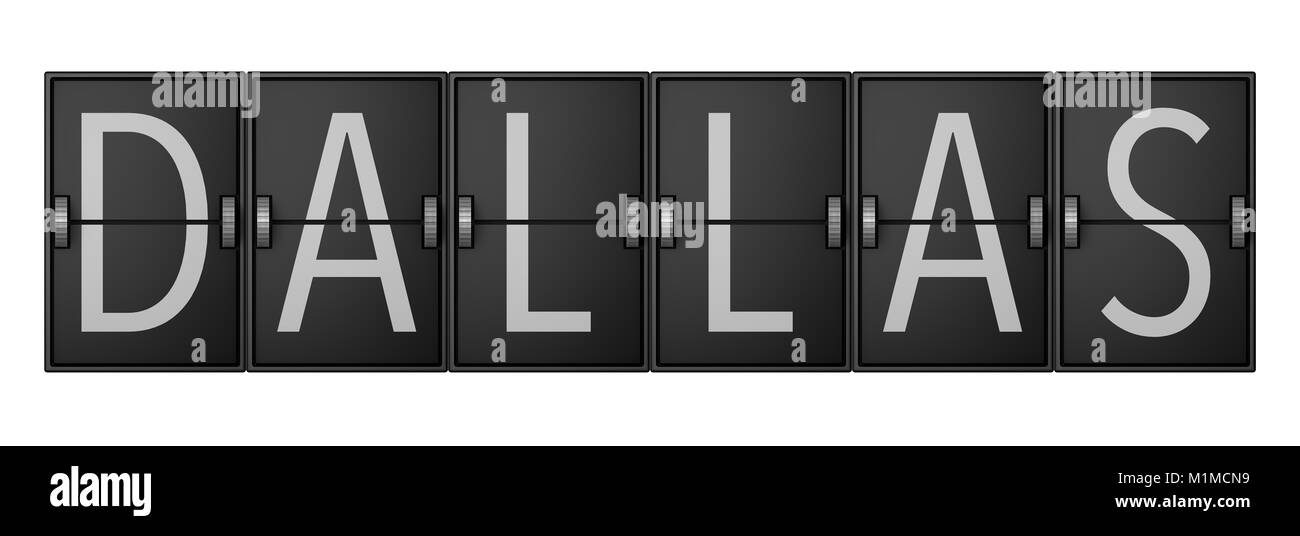 Travel arrivals departure board showing the city of Dallas. 3D ...