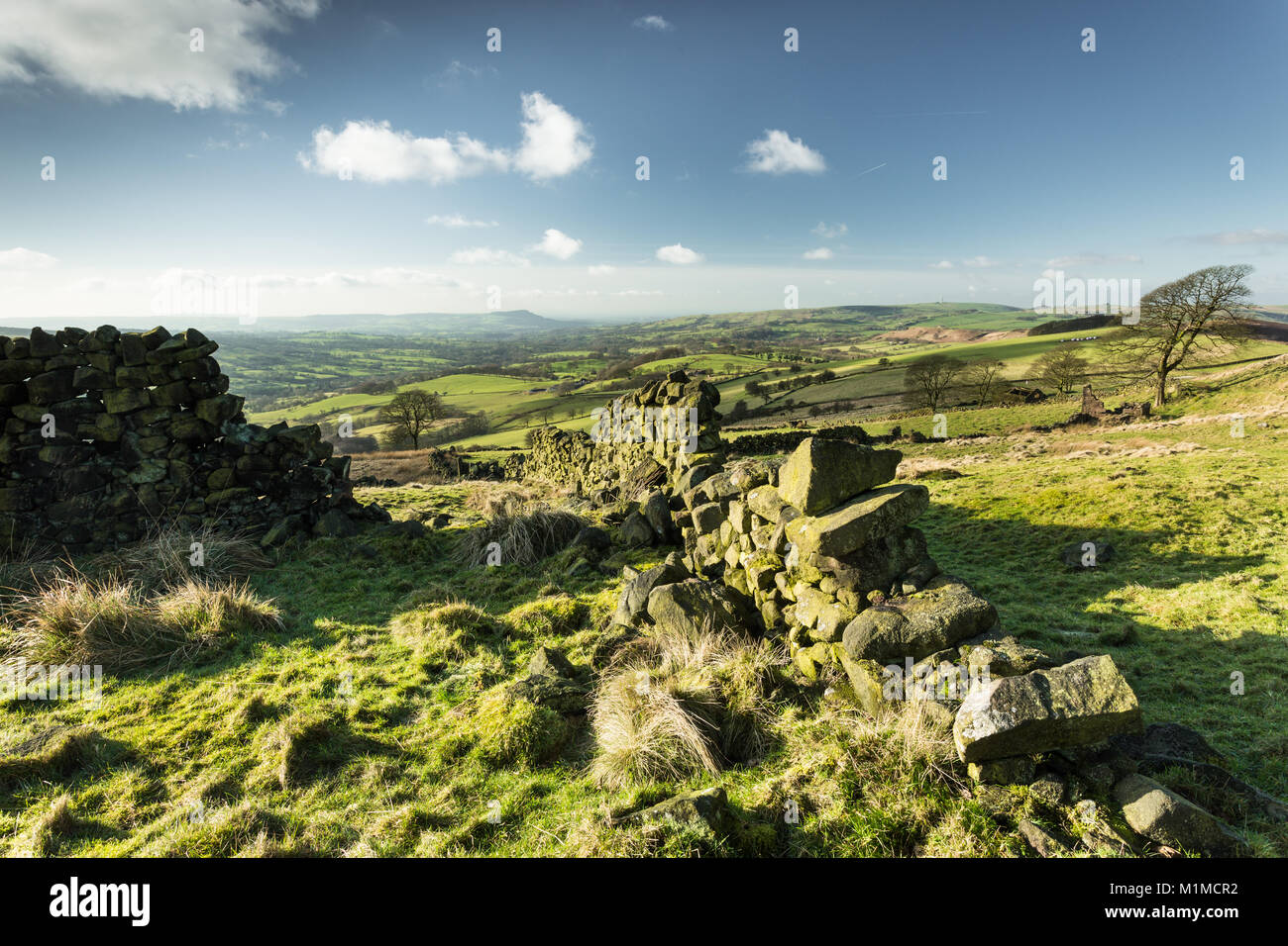 Viewpoint West towards Manchester at Roach End barns Stock Photo - Alamy