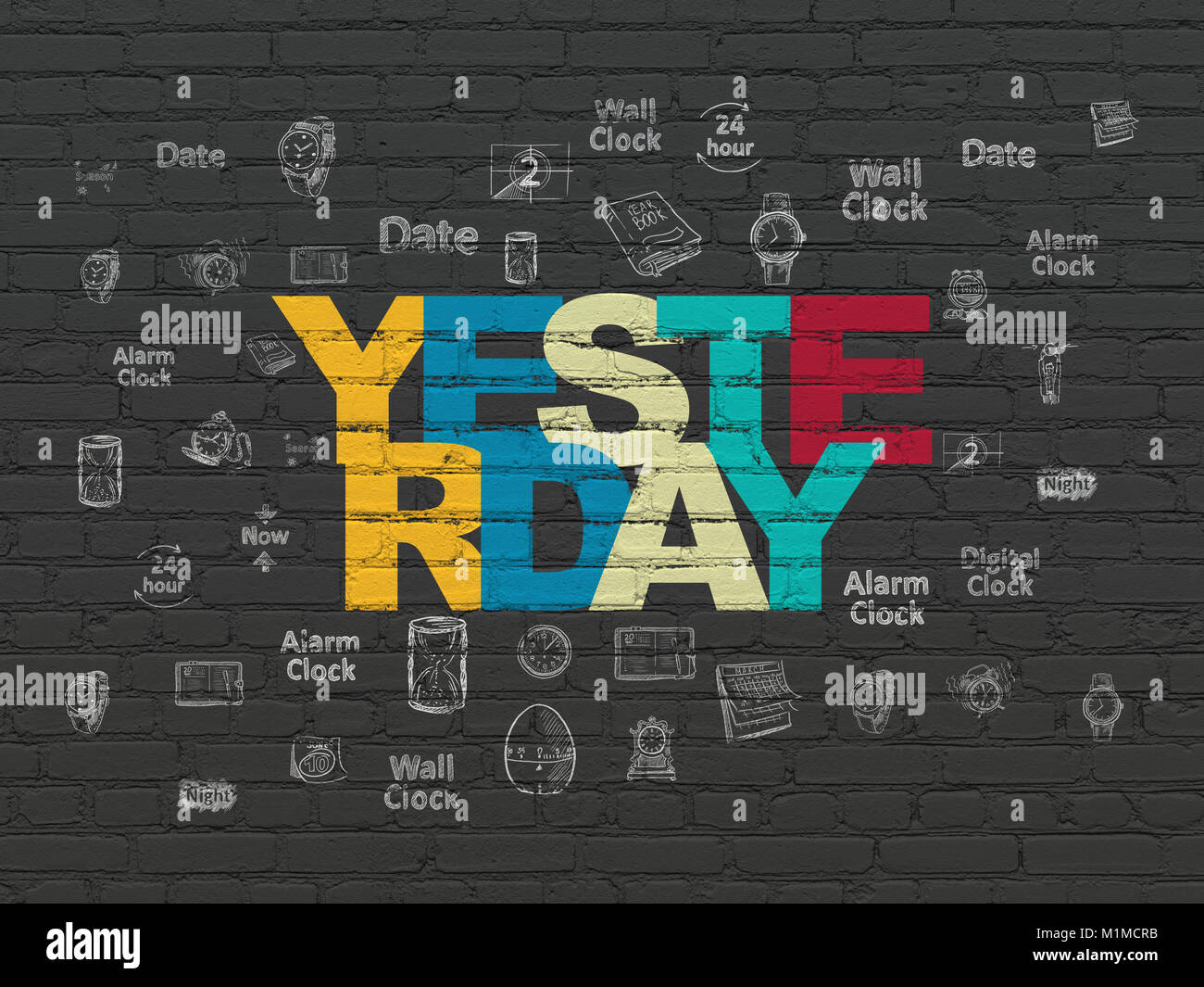 Timeline concept: Yesterday on wall background Stock Photo - Alamy