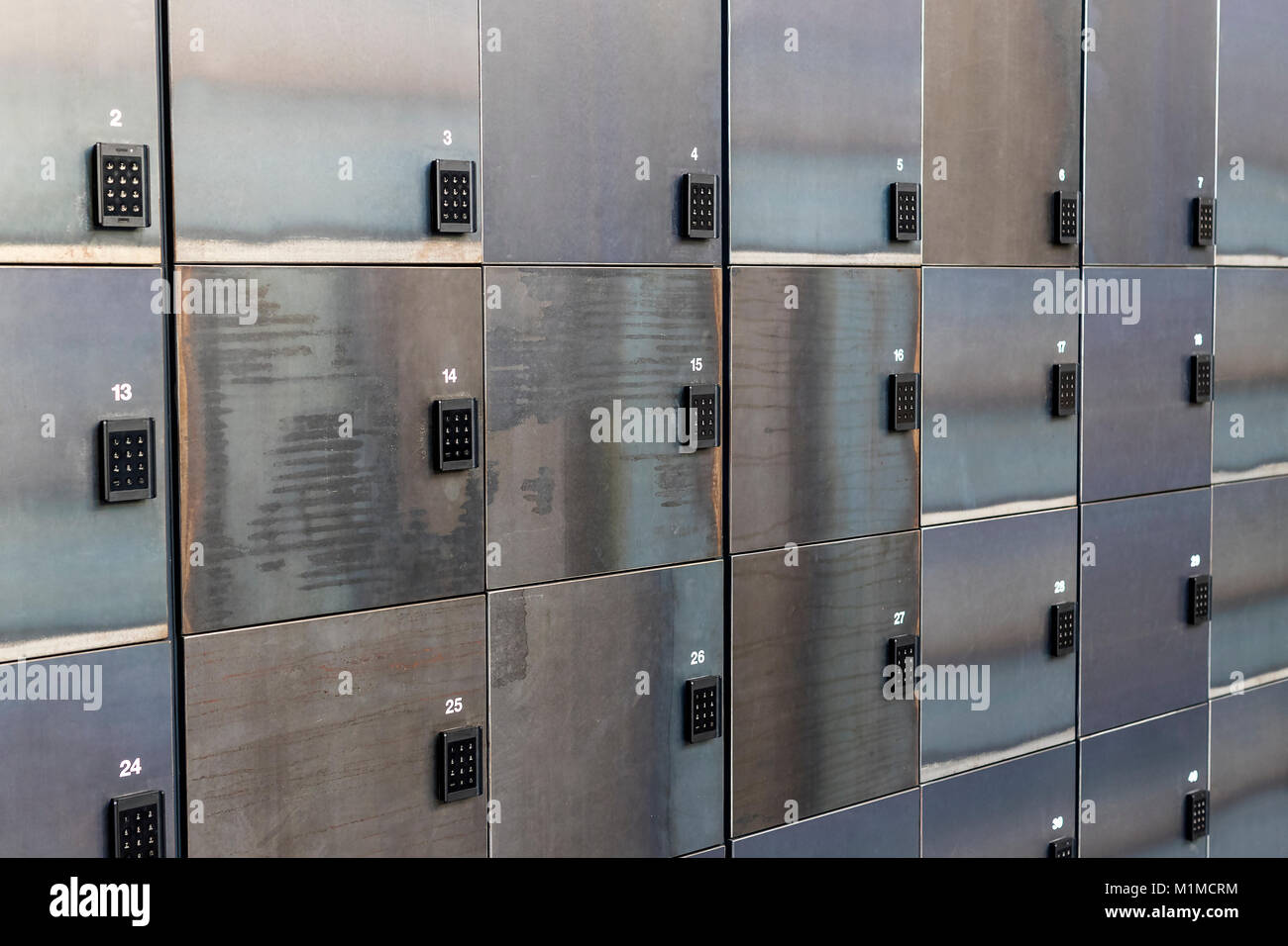 Background from the storage rooms with combination locks and numbers ...