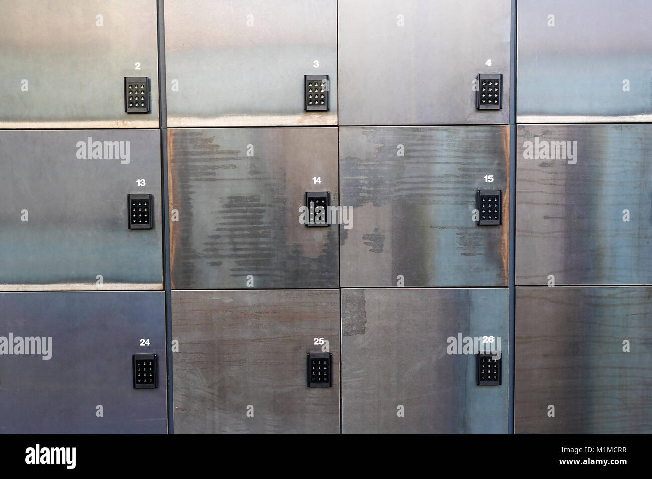 Background from the storage rooms with combination locks and numbers ...