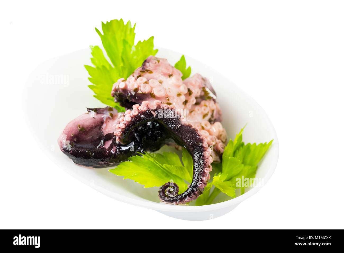 Mini canapes with seafood and vegetables and herbs and in plastic ...