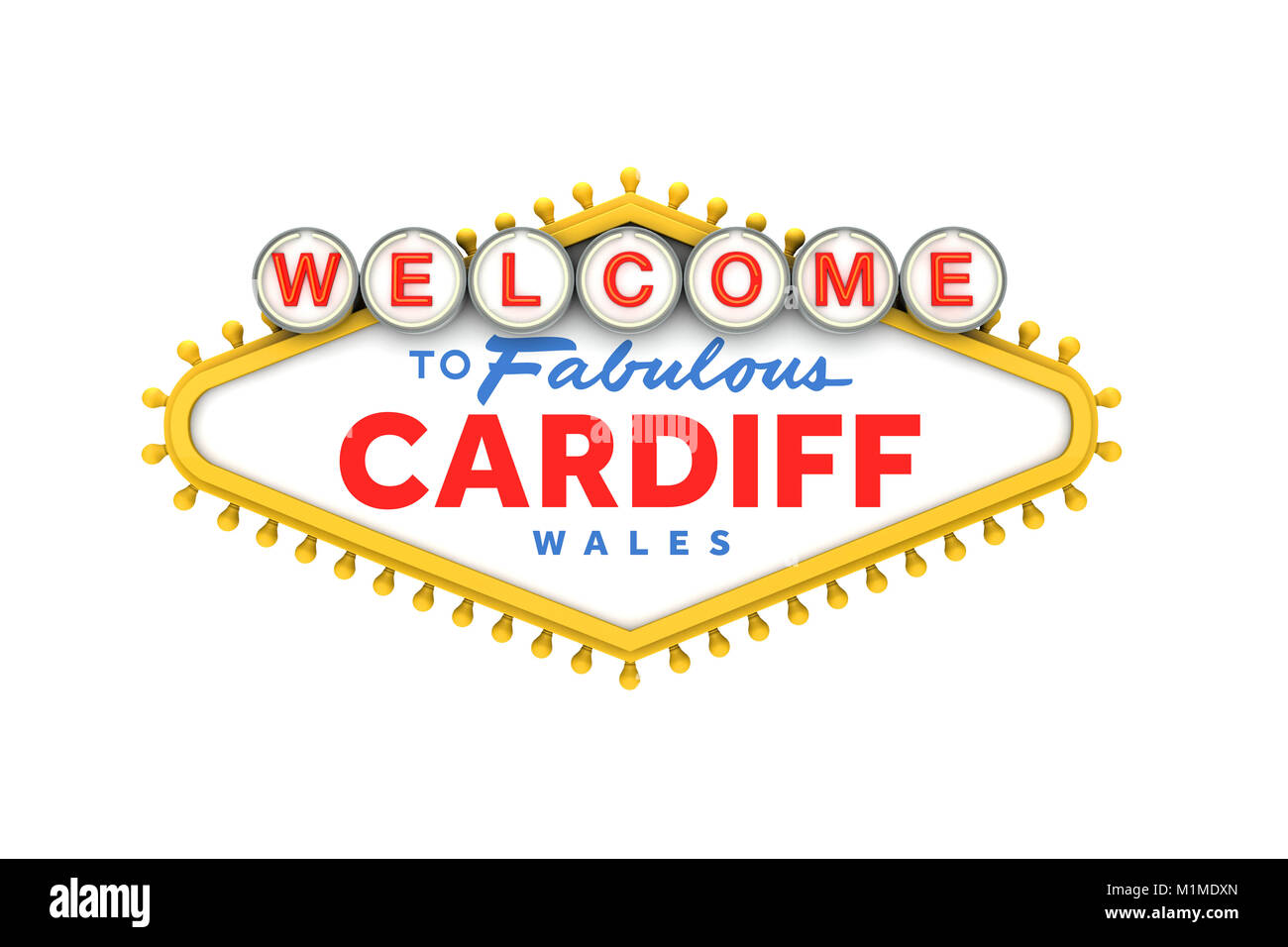 Welcome to Cardiff sign in classic las vegas style design . 3D ...