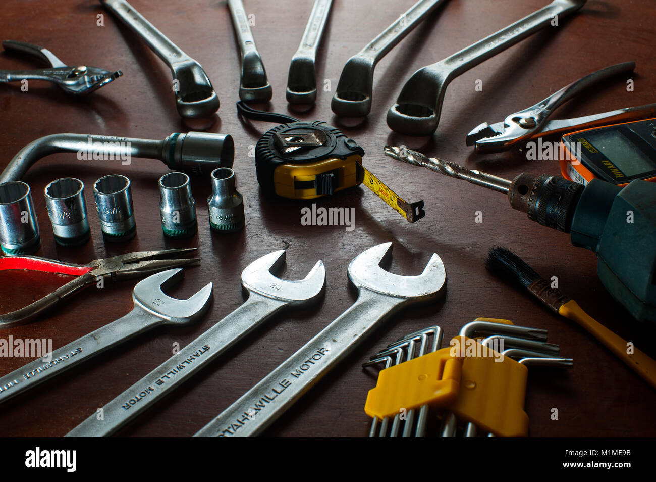 Tools on the workshop photo concept Stock Photo - Alamy