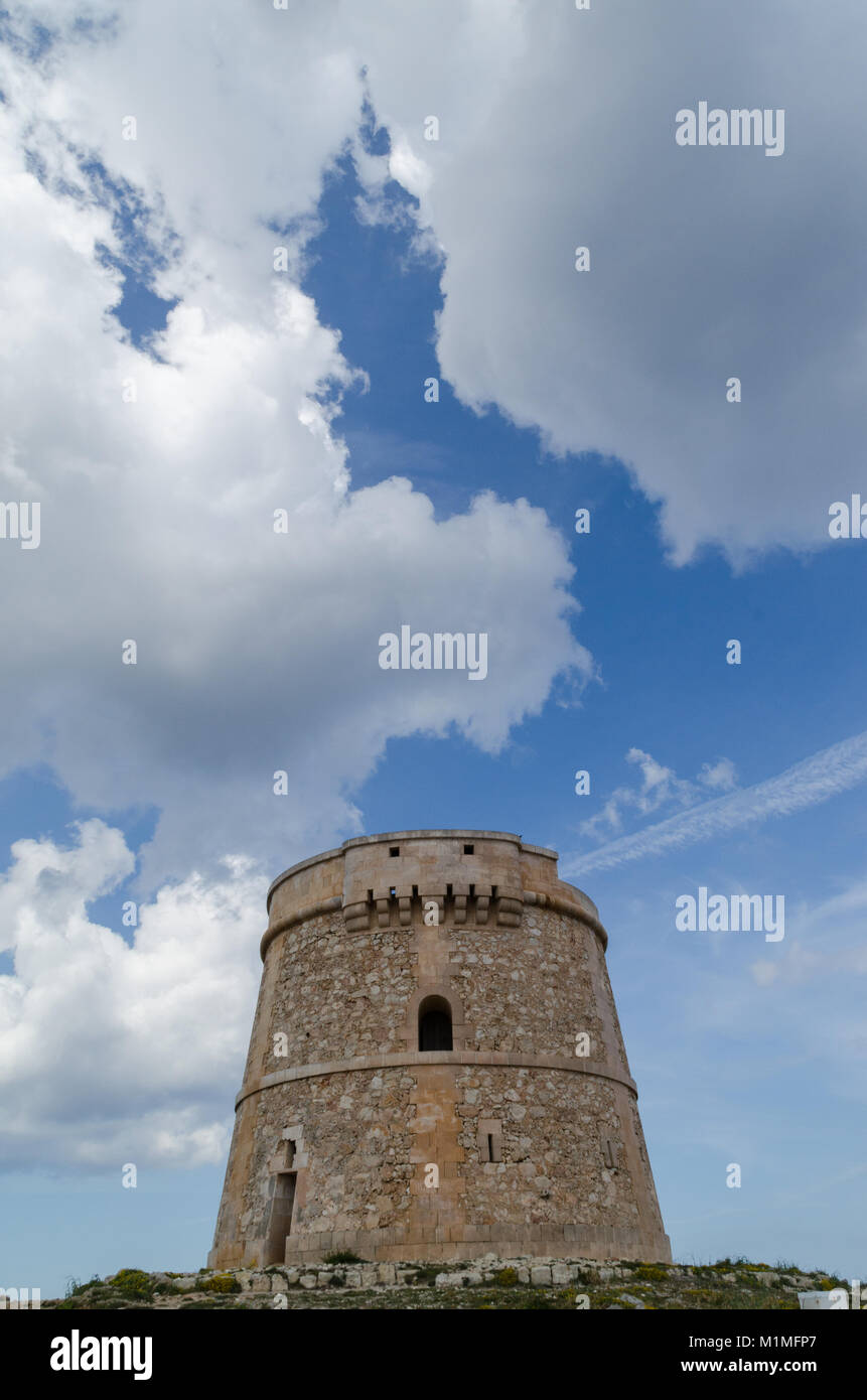Photograph of a wonderful landscape in Alcaufar, Menorca. A watchtower ...