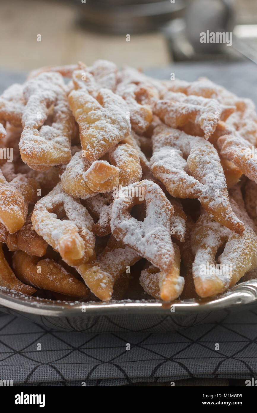 Angel wings biscuits, a traditional European sweet dish for carnival ...