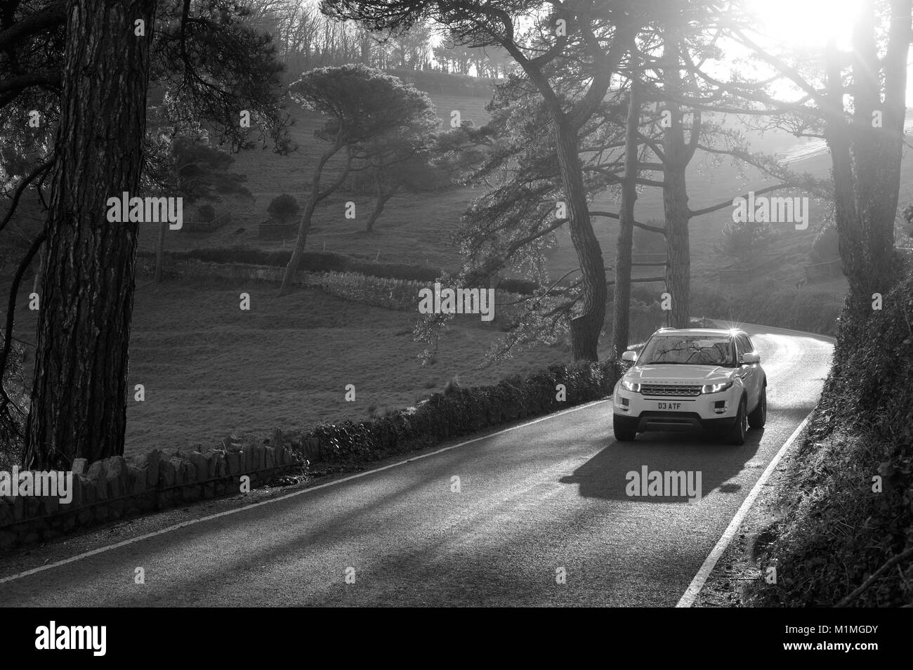 A Range Rover driving along a country road in Devon Stock Photo - Alamy