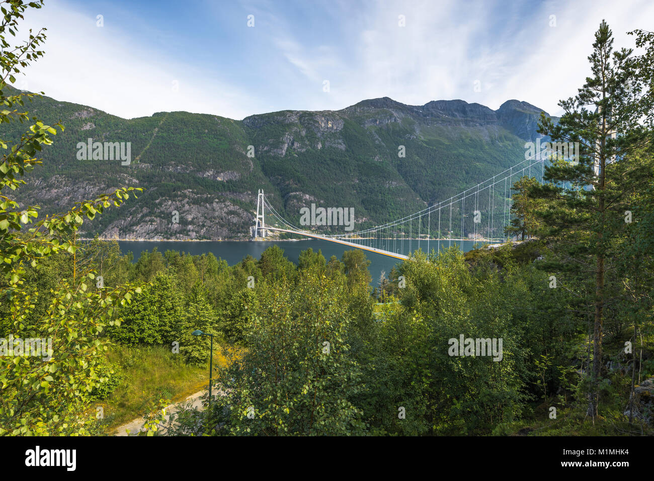 Hardanger Bridge over the Eidfjorden from above, Norway, Scandinavia ...