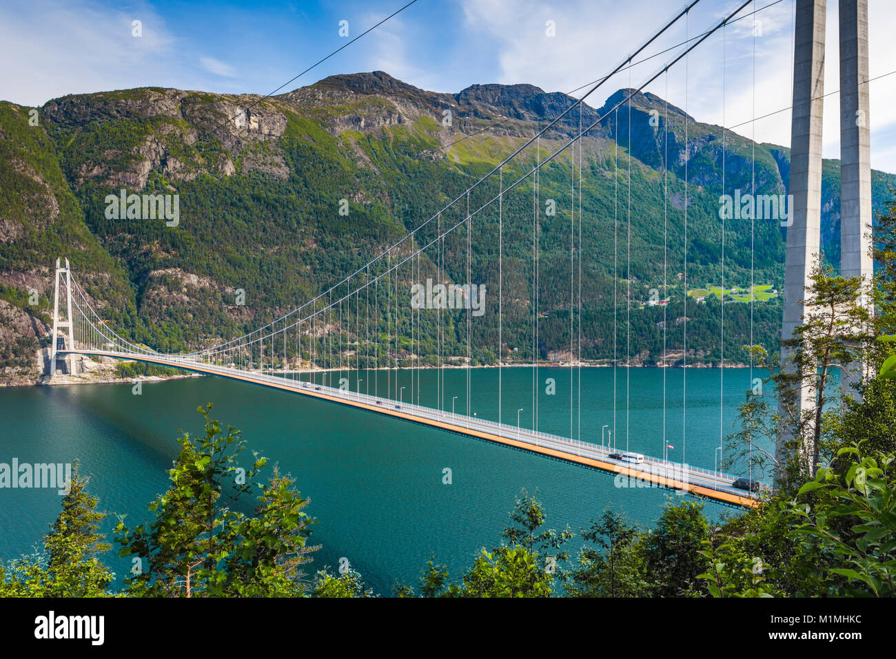 Hardanger Bridge over the Eidfjorden from above, Norway, Scandinavia ...