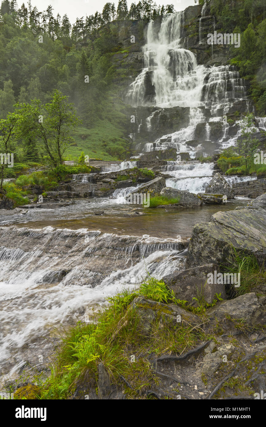 waterfall Tvindefossen, near Voss, Norway, Scandinavia, also called ...