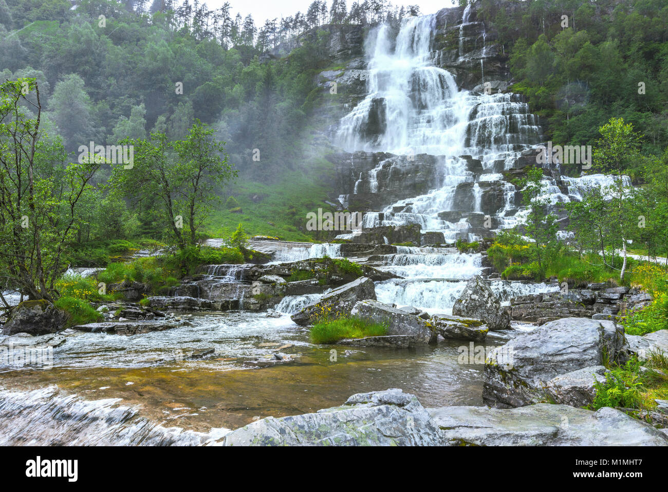 waterfall Tvindefossen, near Voss, Norway, Scandinavia, also called ...
