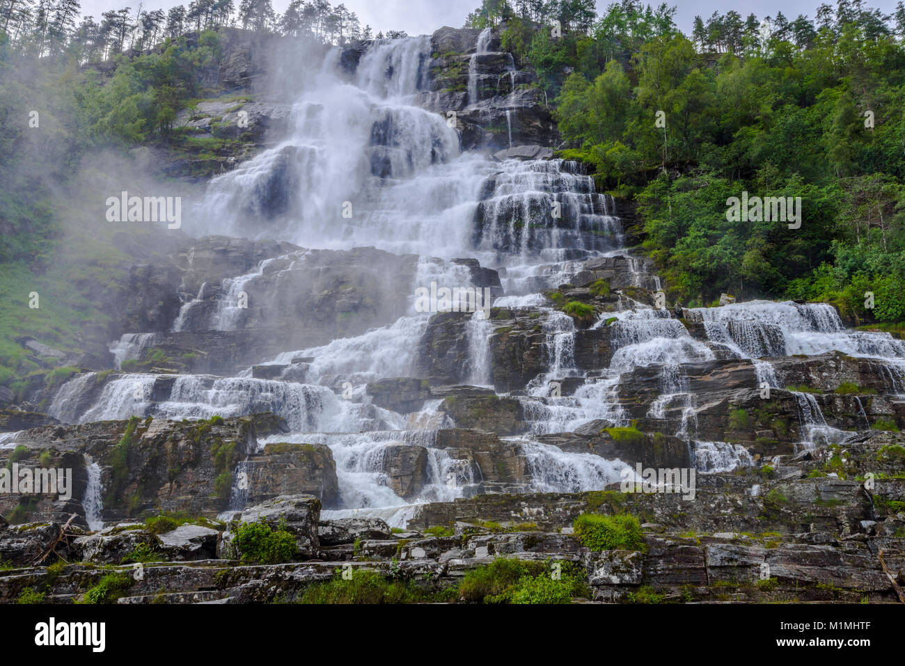 waterfall Tvindefossen, near Voss, Norway, Scandinavia, also called ...