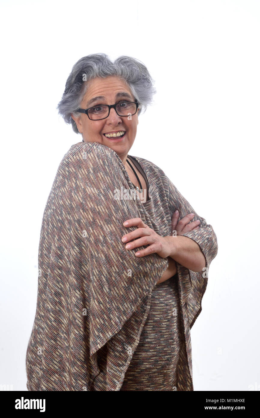 portrait of a senior woman on white background Stock Photo - Alamy