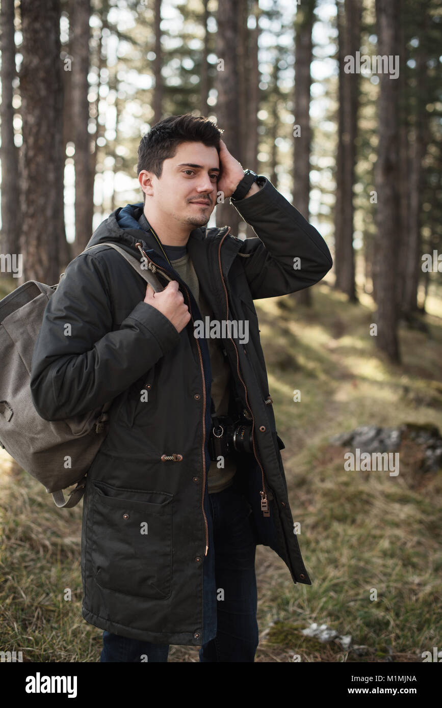 Man walking backpack front view hi-res stock photography and images - Alamy