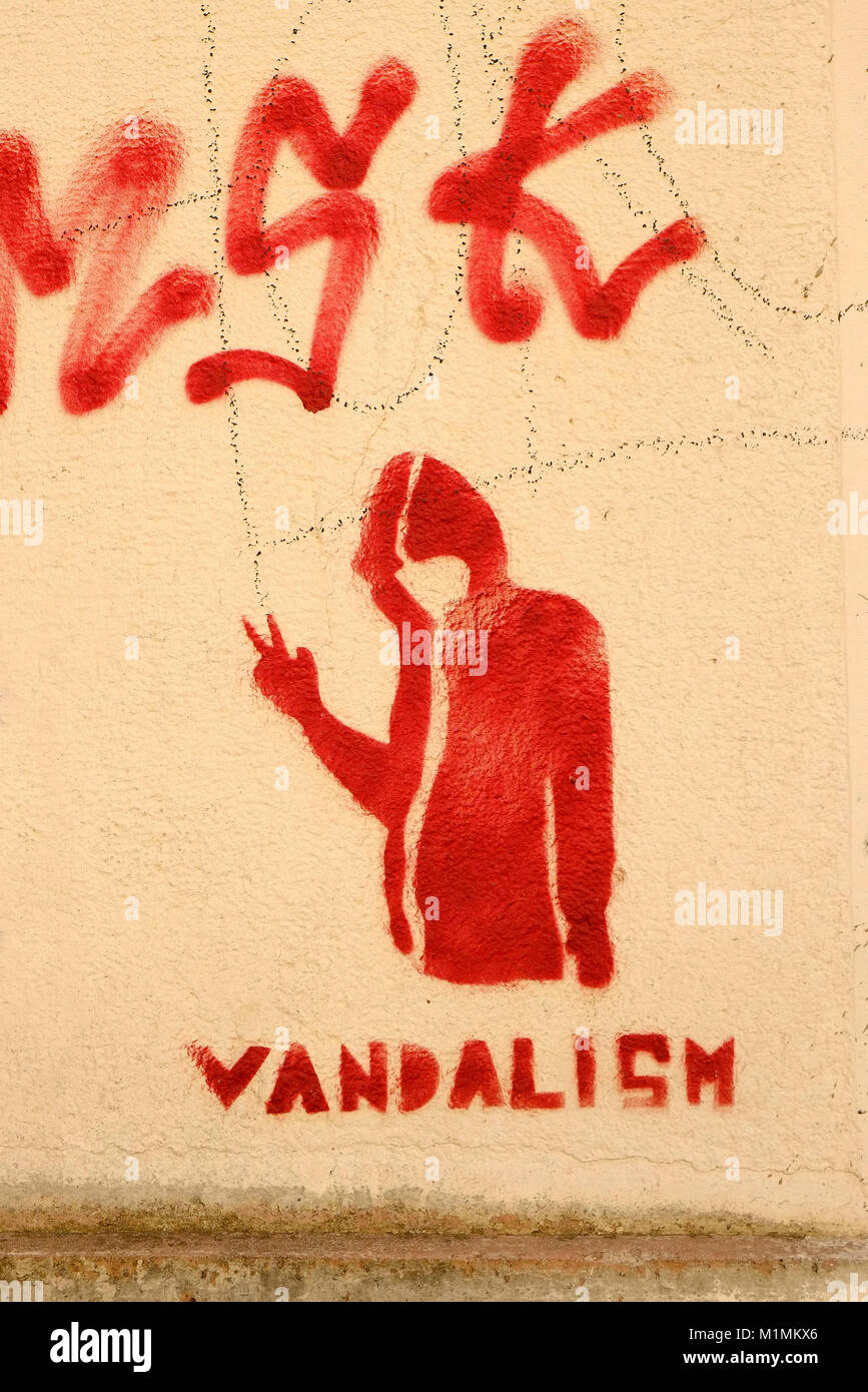 vandalism graffiti painted on building wall, sardinia, italy Stock ...