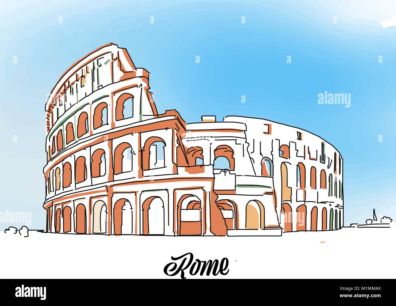Rome Colloseum Sketch. Layout for Greeting Card and Banner Design ...