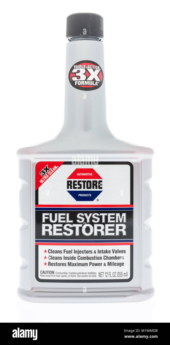 Winneconne, WI - 31 January 2018: A bottle of Restore fuel system ...