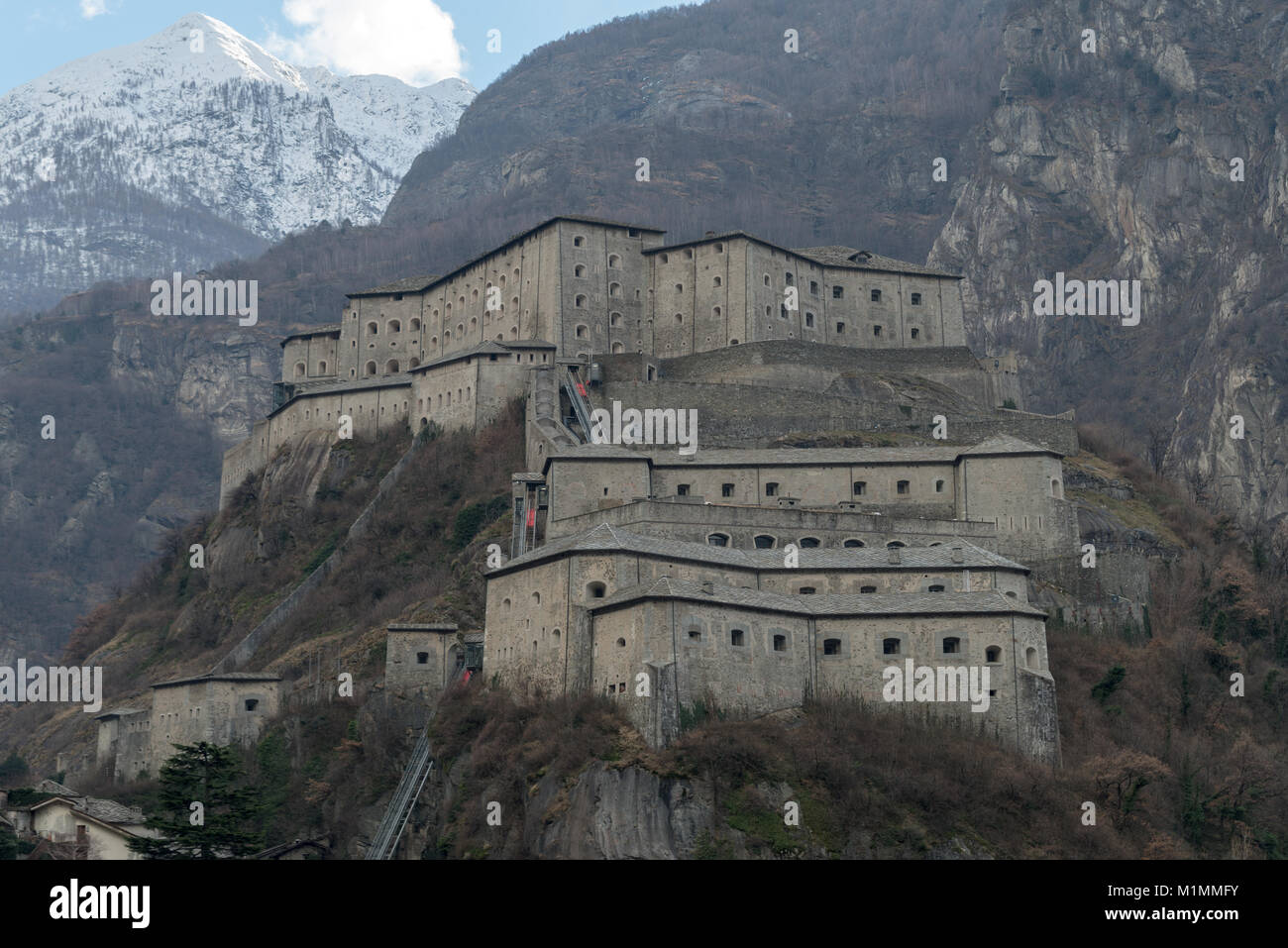 View of the Fort Bard fortified complex in Aosta Valley, Italy Stock ...