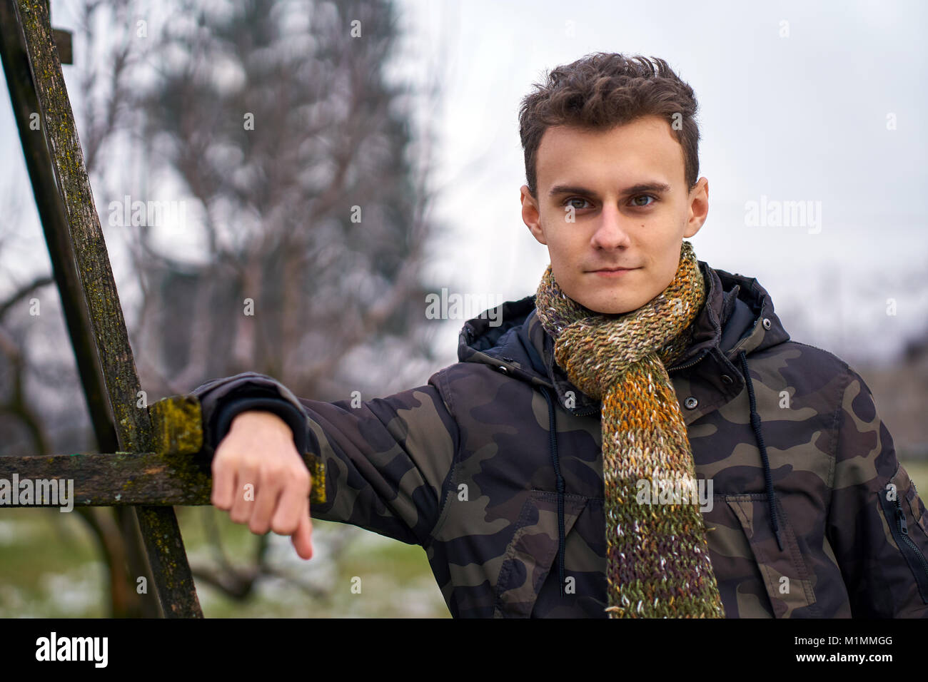 Closeup portrait of a young man outdoor in the countryside Stock Photo ...