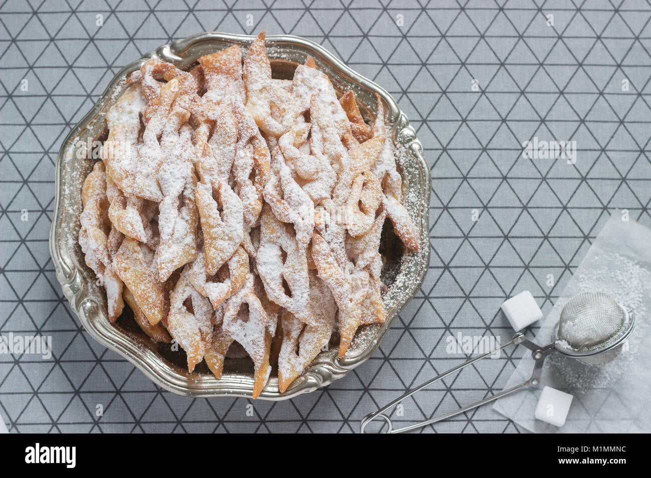 Angel wings biscuits, a traditional European sweet dish for carnival ...