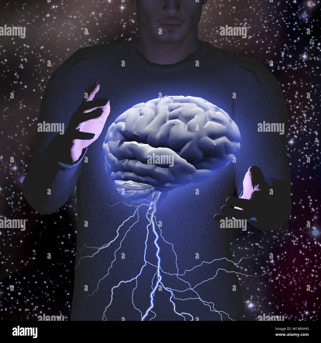 Man controls brain storm. 3D rendering Stock Photo - Alamy