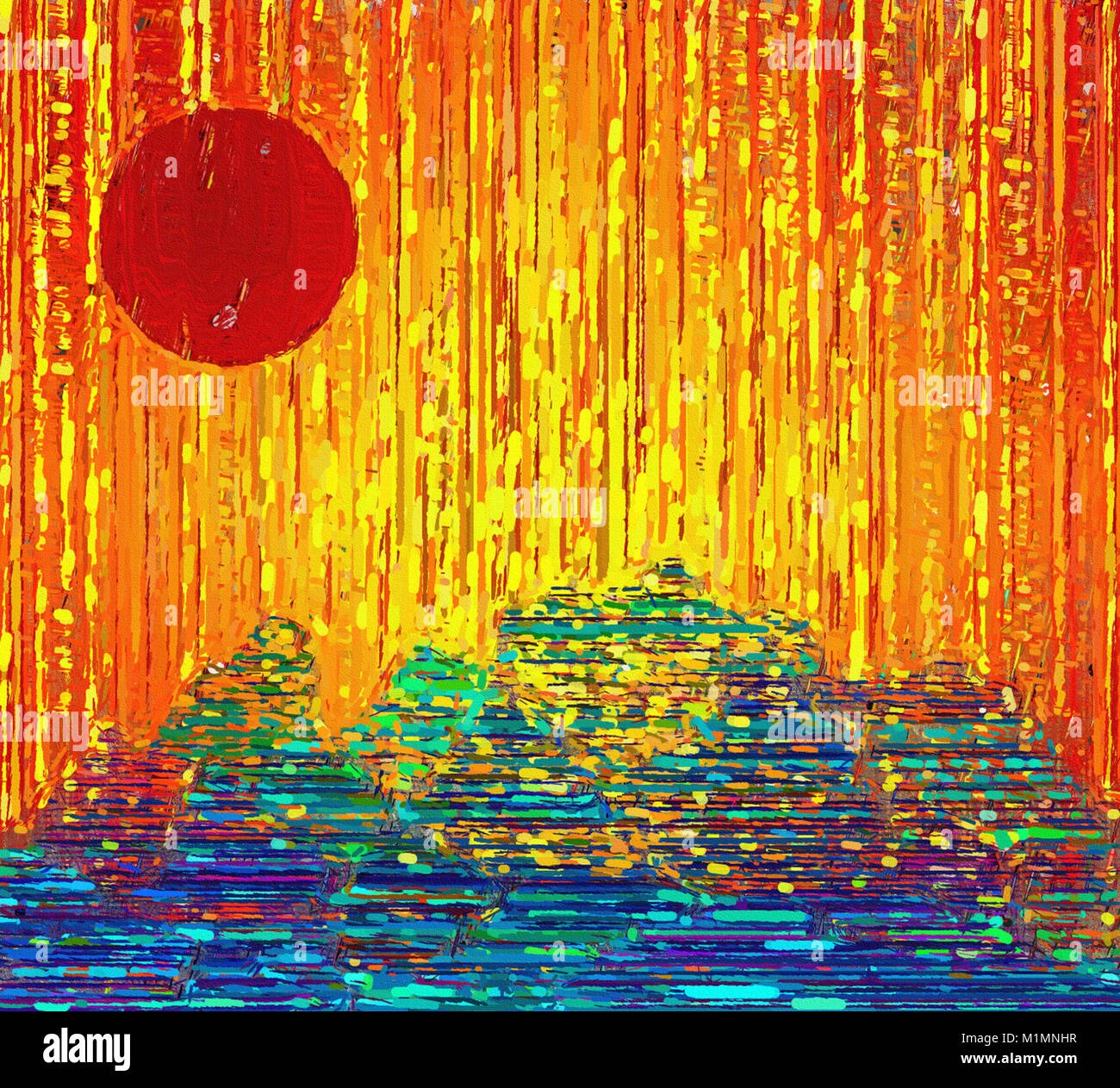 Red sun dawn painting Stock Photo - Alamy